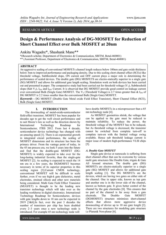 Design & Performance Analysis of DG-MOSFET for Reduction of Short ... Design & Performance Analysis of DG-MOSFET for Reduction of Short ...