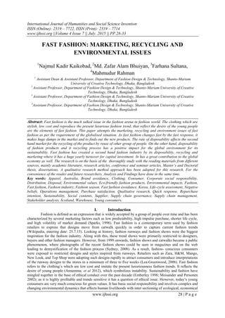 FAST FASHION: MARKETING, RECYCLING AND ENVIRONMENTAL ISSUES | PDF