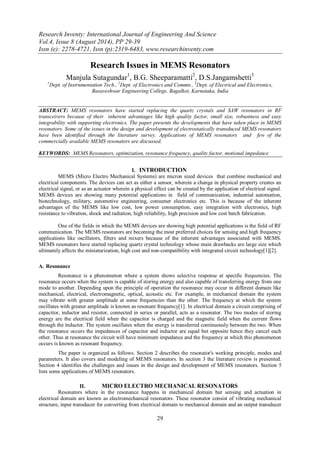Research Issues in MEMS Resonators | PDF | Chemistry | Science