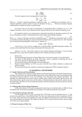 Optimal Process Parameters for the Adsorption of Methylene Blue on Thermally Activated Enugu ...