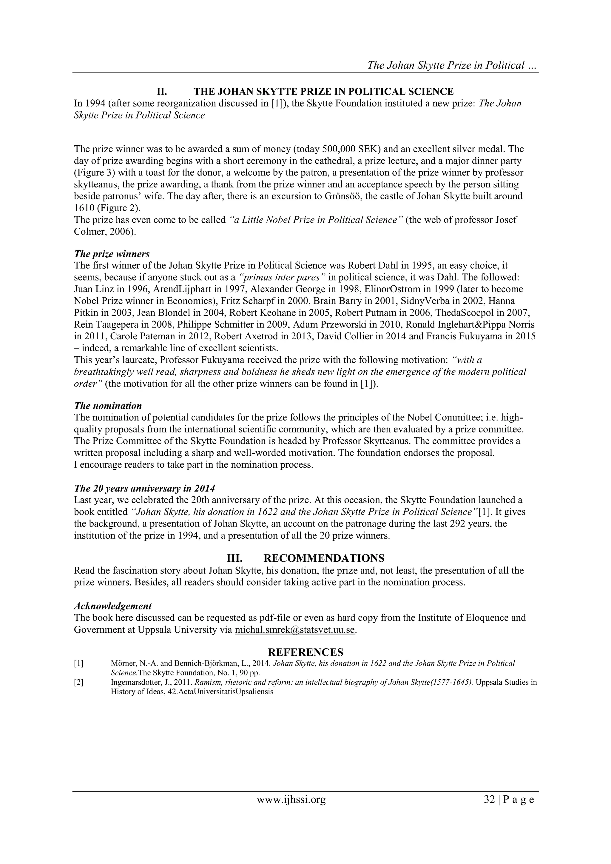 The Johan Skytte Prize in Political Science | PDF