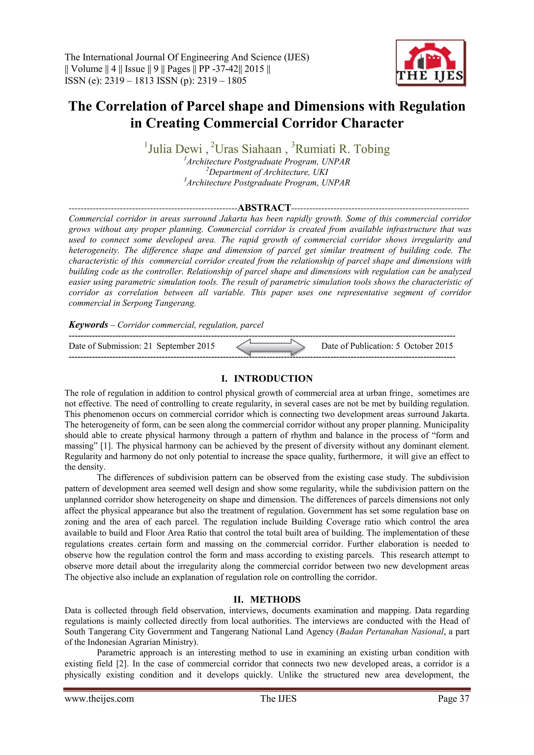 The Correlation of Parcel shape and Dimensions with Regulation in ...