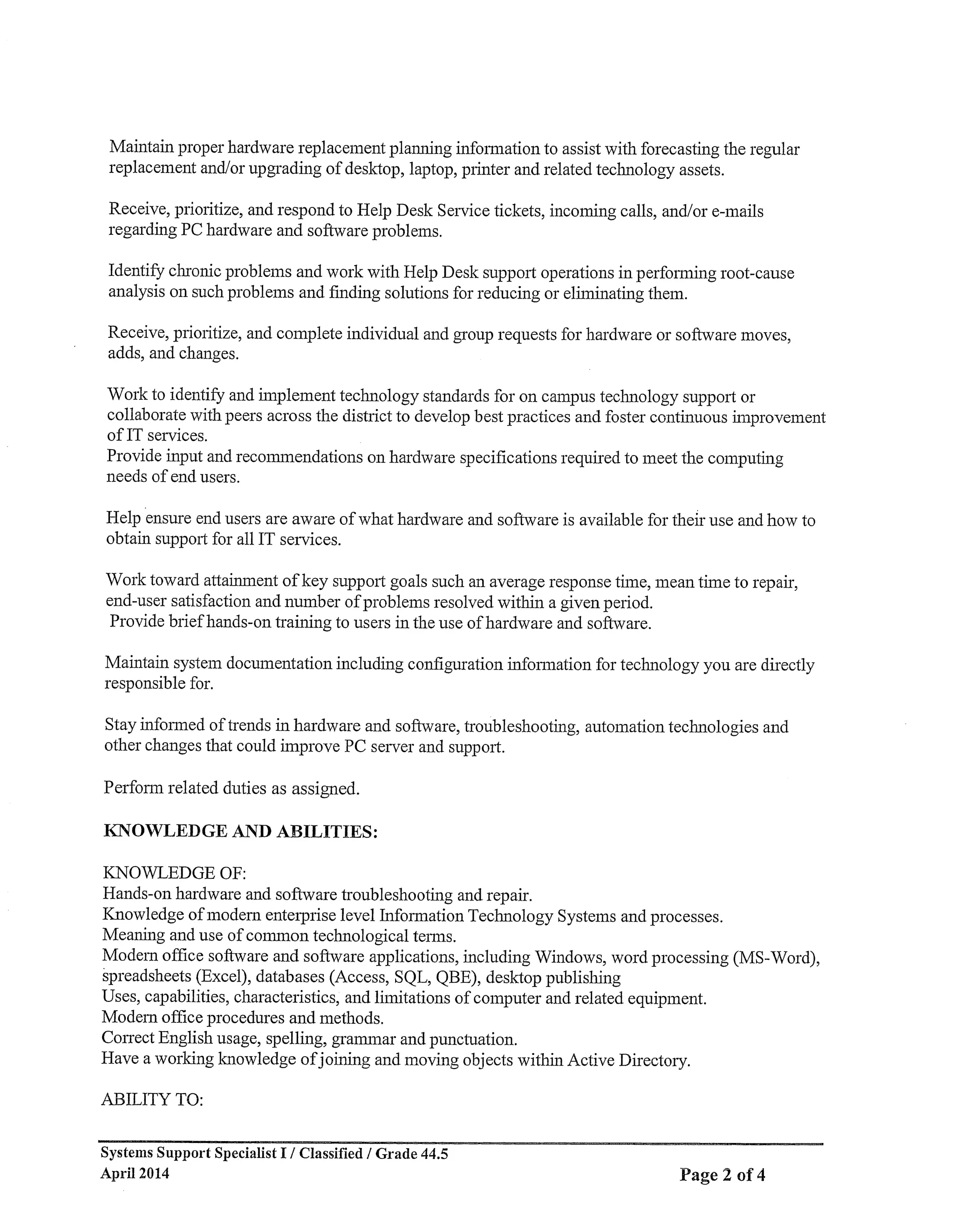 System Support Specialist I | PDF