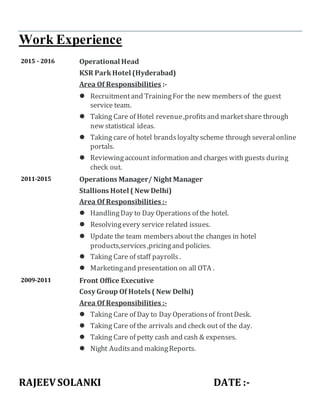 NEW RESUME | DOCX | Hospitality Industry | Industries