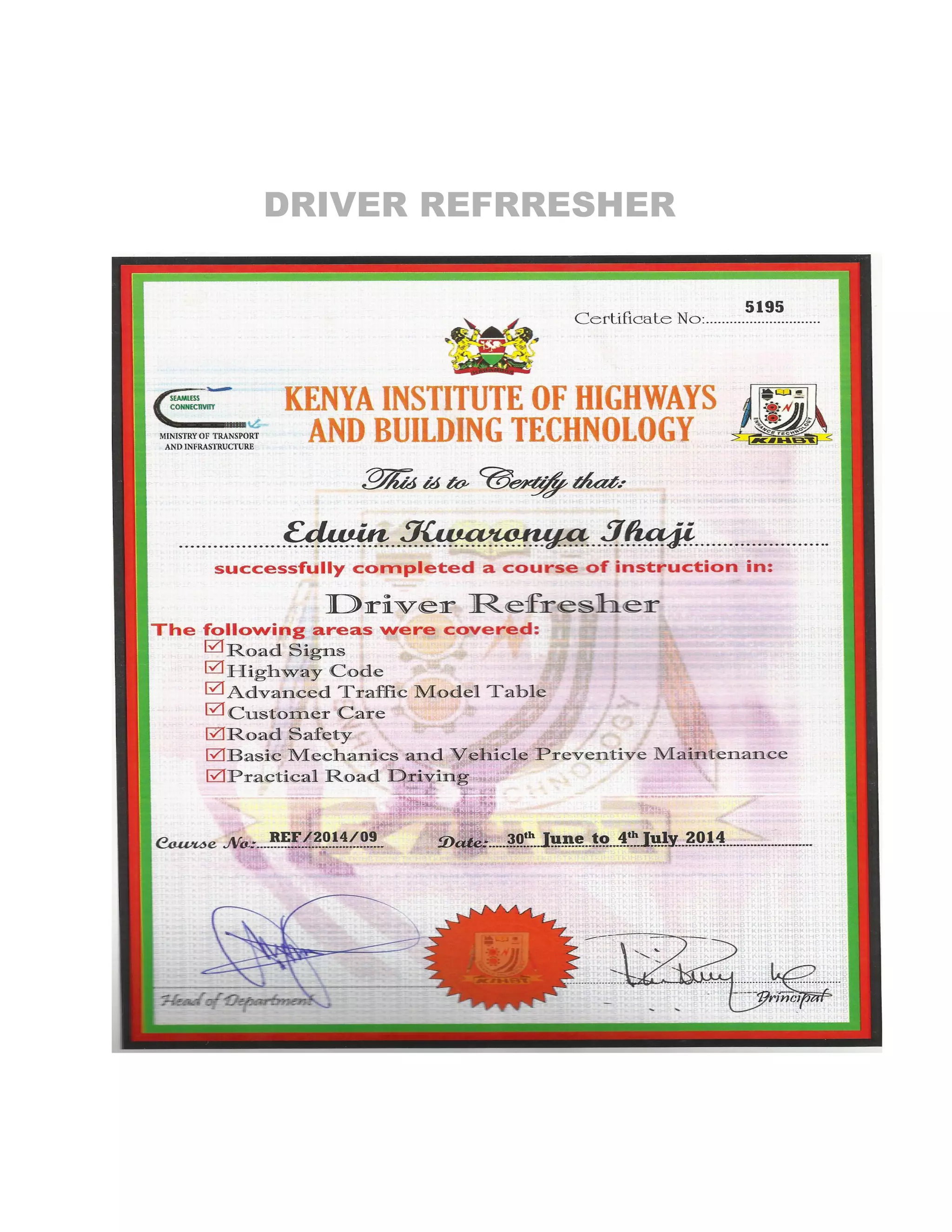 Edwin Ihaji Defesive , First Aid, Fire Warden & computer Cert | PDF