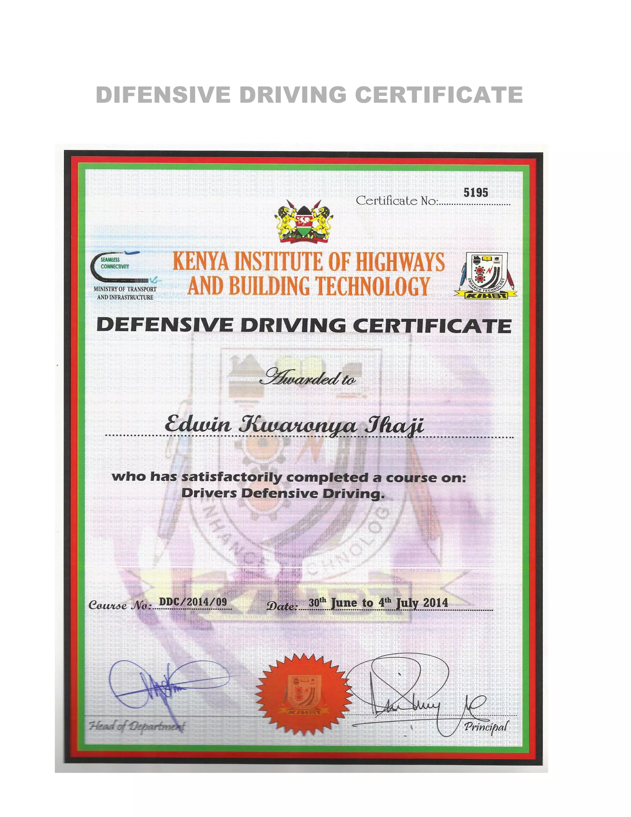 Edwin Ihaji Defesive , First Aid, Fire Warden & computer Cert | PDF
