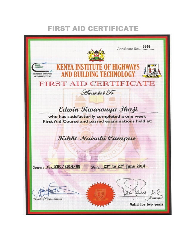 Edwin Ihaji Defesive , First Aid, Fire Warden & computer Cert | PDF