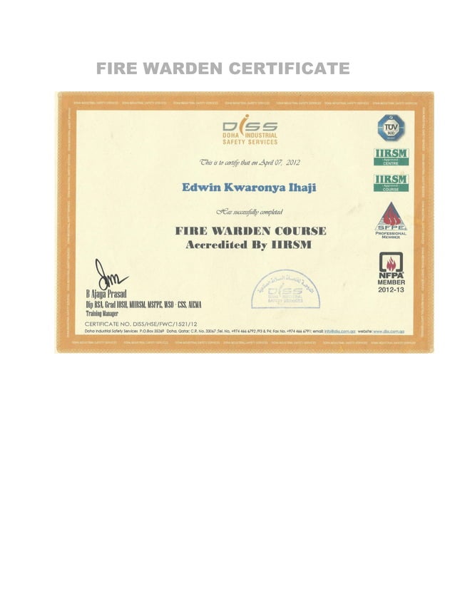 Edwin Ihaji Defesive , First Aid, Fire Warden & computer Cert | PDF