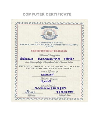 Edwin Ihaji Defesive , First Aid, Fire Warden & computer Cert | PDF