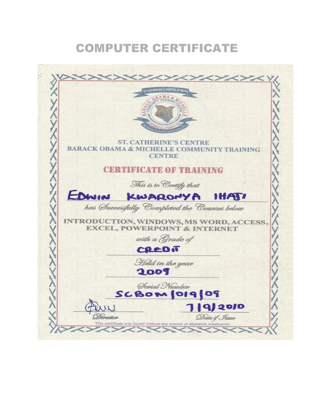 Edwin Ihaji Defesive , First Aid, Fire Warden & computer Cert | PDF