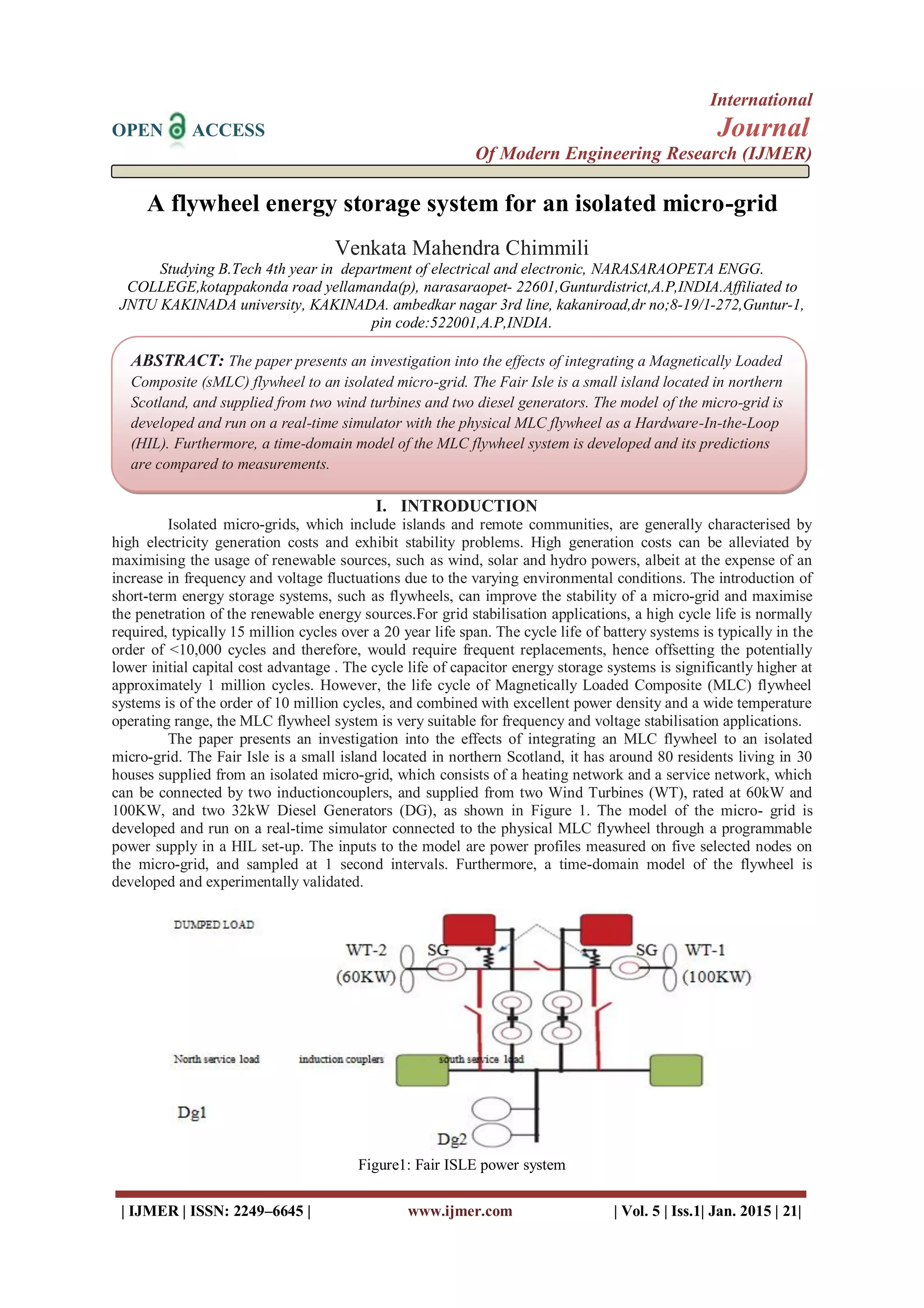 A flywheel energy storage system for an isolated micro-grid | PDF