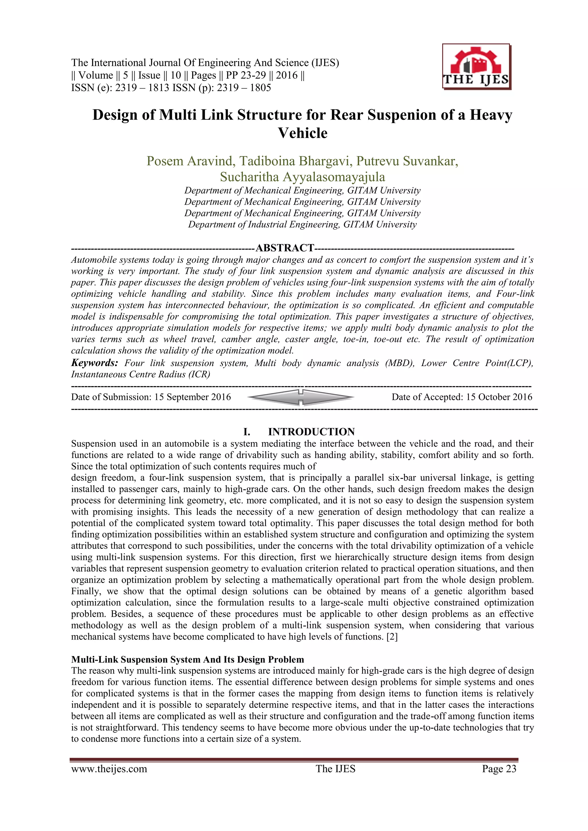 Design of Multi Link Structure for Rear Suspenion of a Heavy Vehicle | PDF