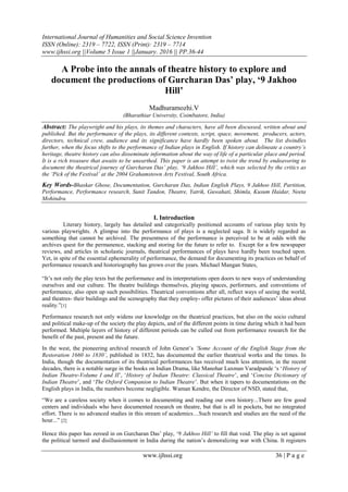 A Probe into the annals of theatre history to explore and document the ...