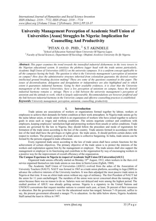 University Management Perception of Academic Staff Union of Universities [Asuu] Struggles In ...