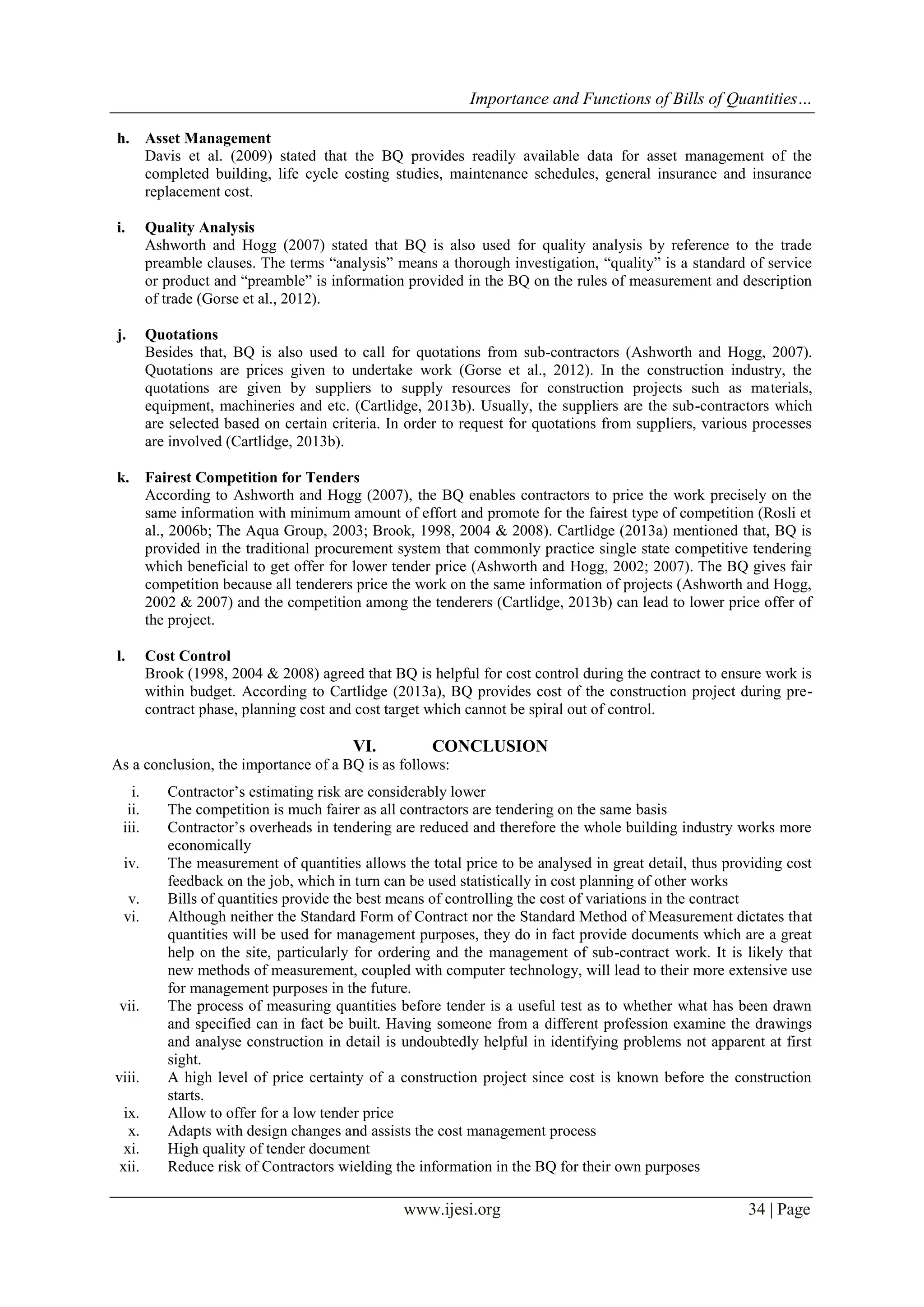 Importance and Functions of Bills of Quantities in the Construction ...
