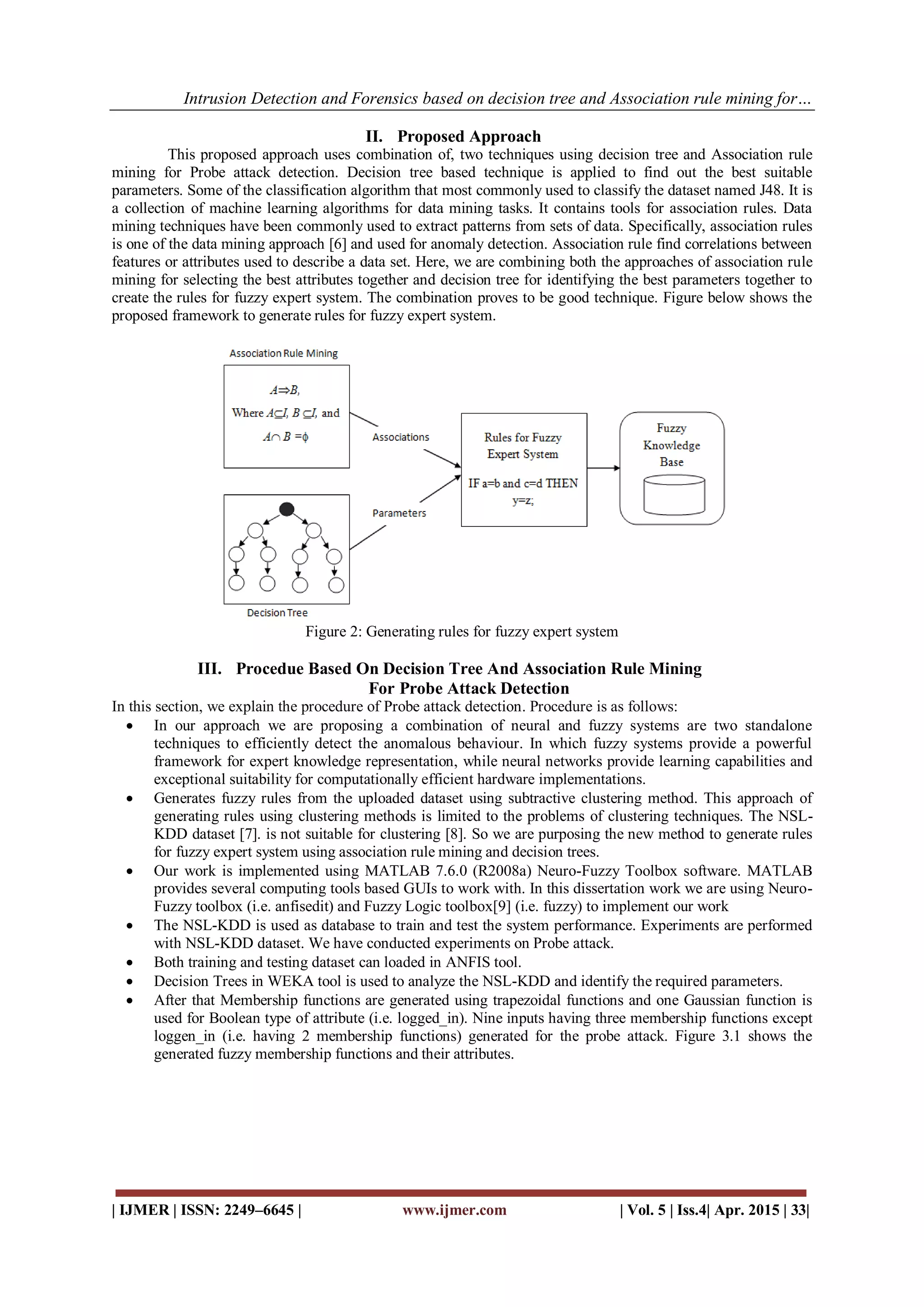 Intrusion Detection and Forensics based on decision tree and Association rule mining for Probe ...