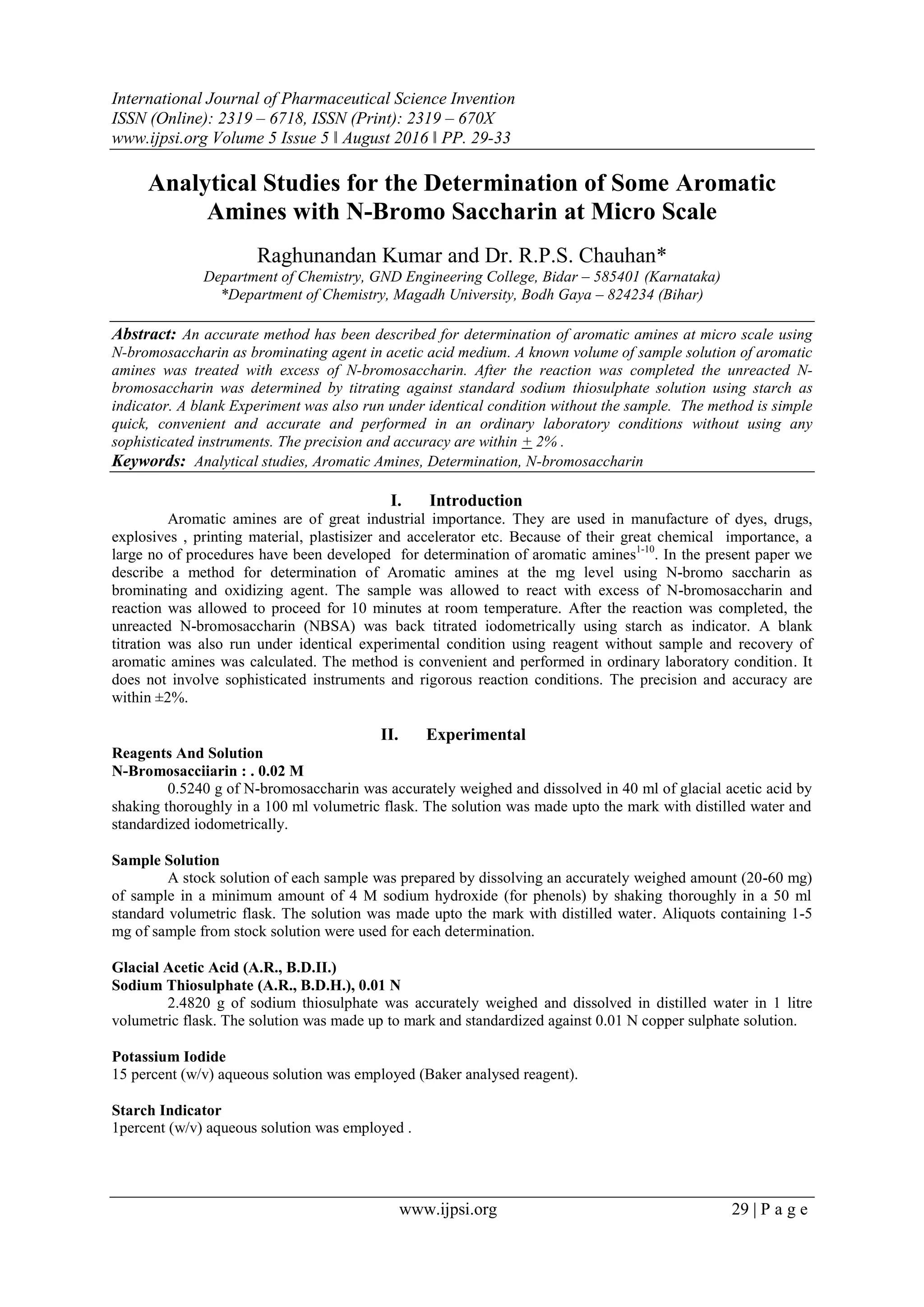 Analytical Studies for the Determination of Some Aromatic Amines with N ...