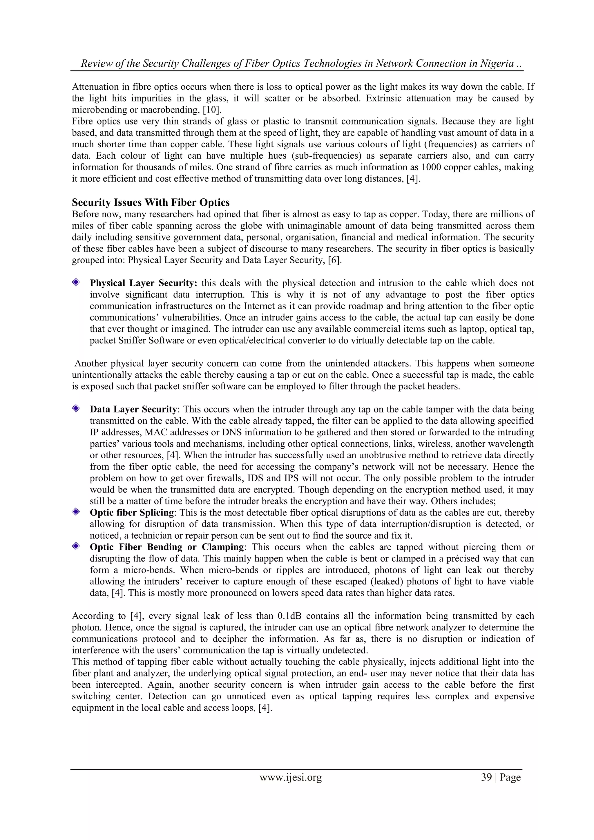 Review of the Security Challenges of Fiber Optics Technologies in ...
