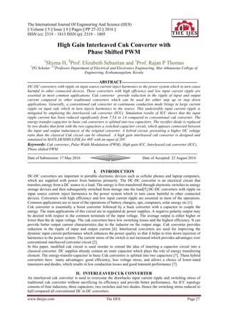 High Gain Interleaved Cuk Converter with Phase Shifted PWM | PDF
