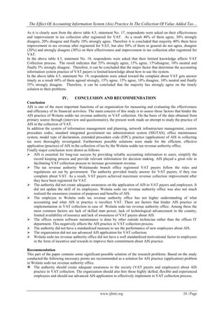 The Effect of Accounting Information System (AIS) Practice in the Collection of Value Added Tax ...