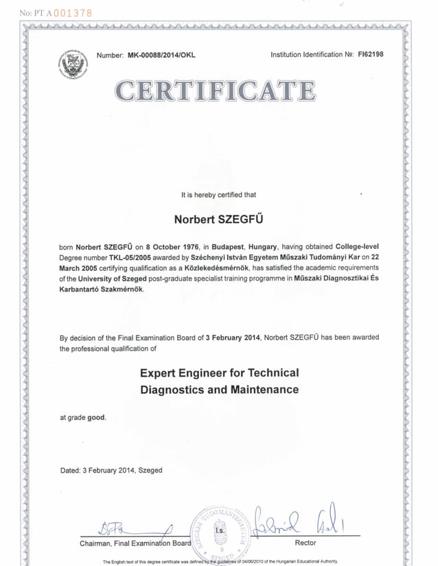 Norbert Szegfu_maintenance engineer degree | PDF