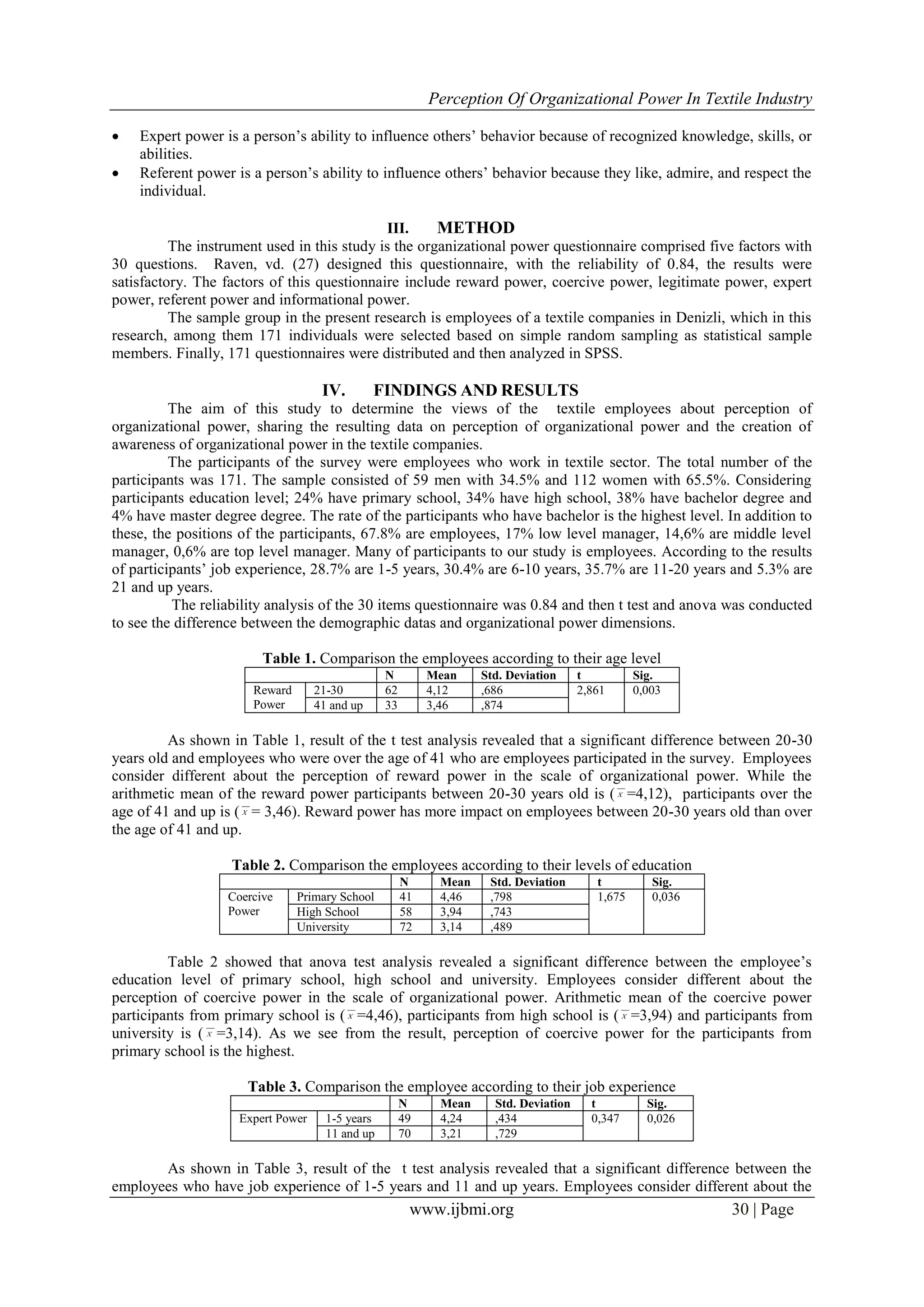Perception of Organizational Power in Textile Industry | PDF