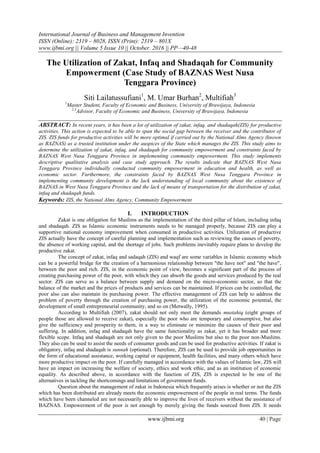 The Utilization of Zakat, Infaq and Shadaqah for Community Empowerment (Case Study of BAZNAS ...