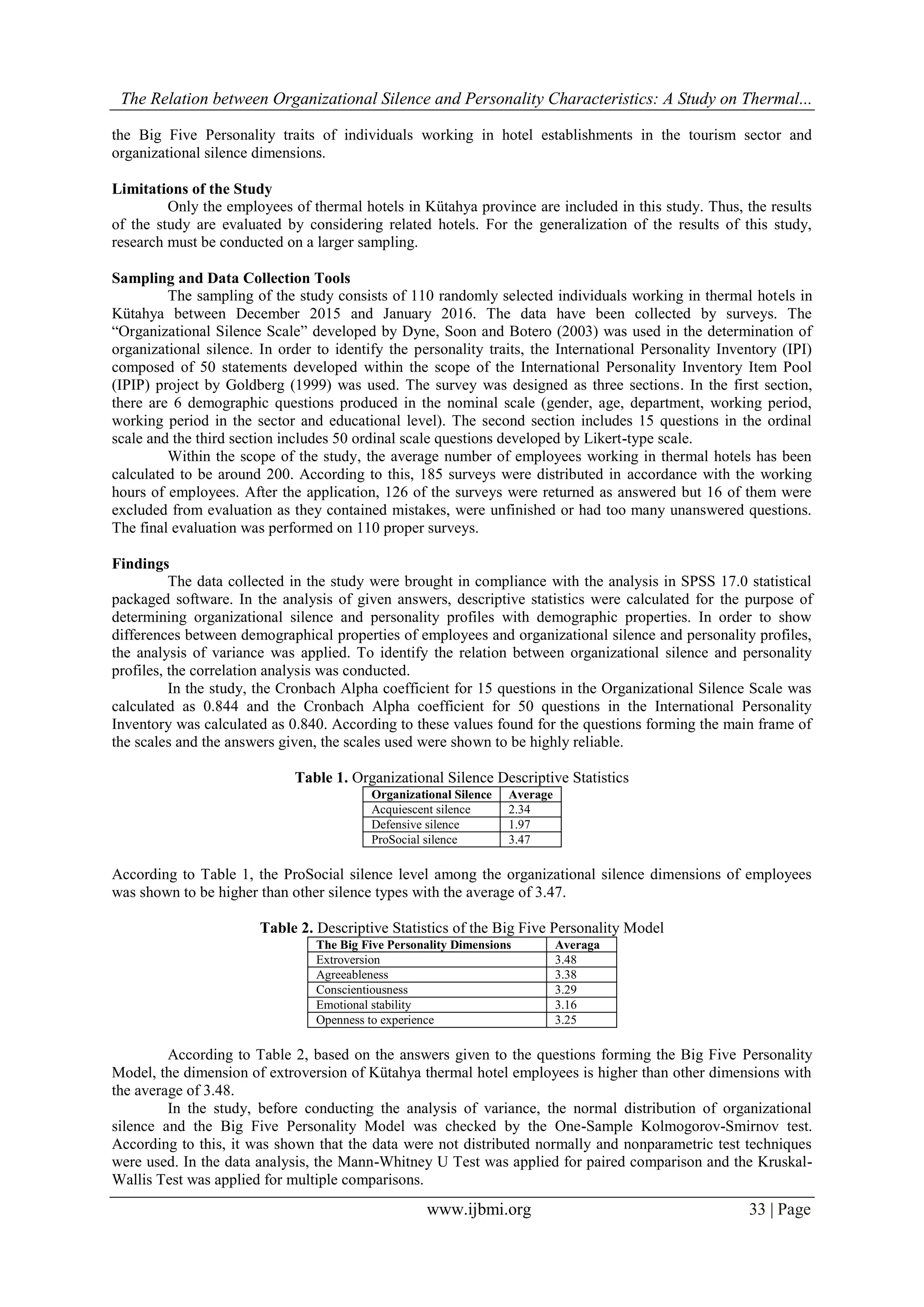 The Relation between Organizational Silence and Personality ...