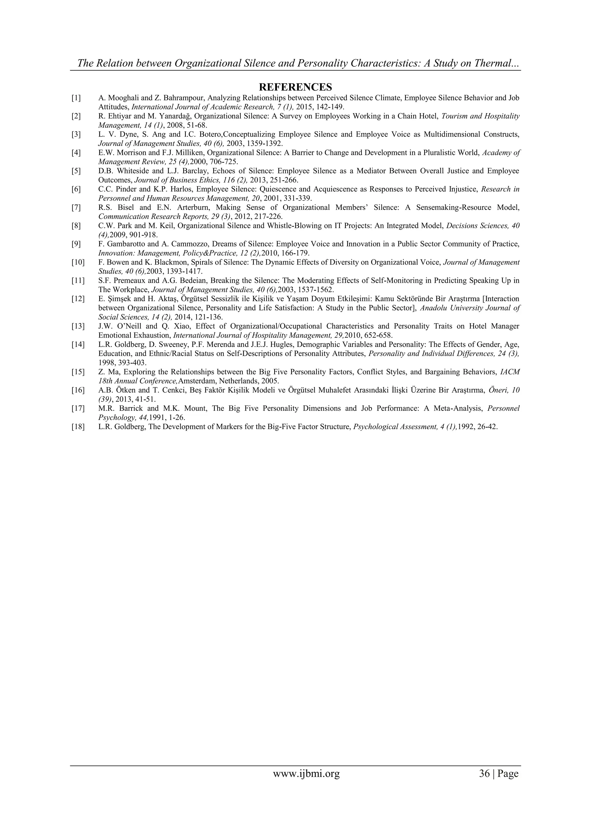 The Relation between Organizational Silence and Personality ...