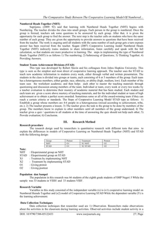 The Comparative Study Between The Cooperative Learning Model Of Numbered Heads Together (Nht ...