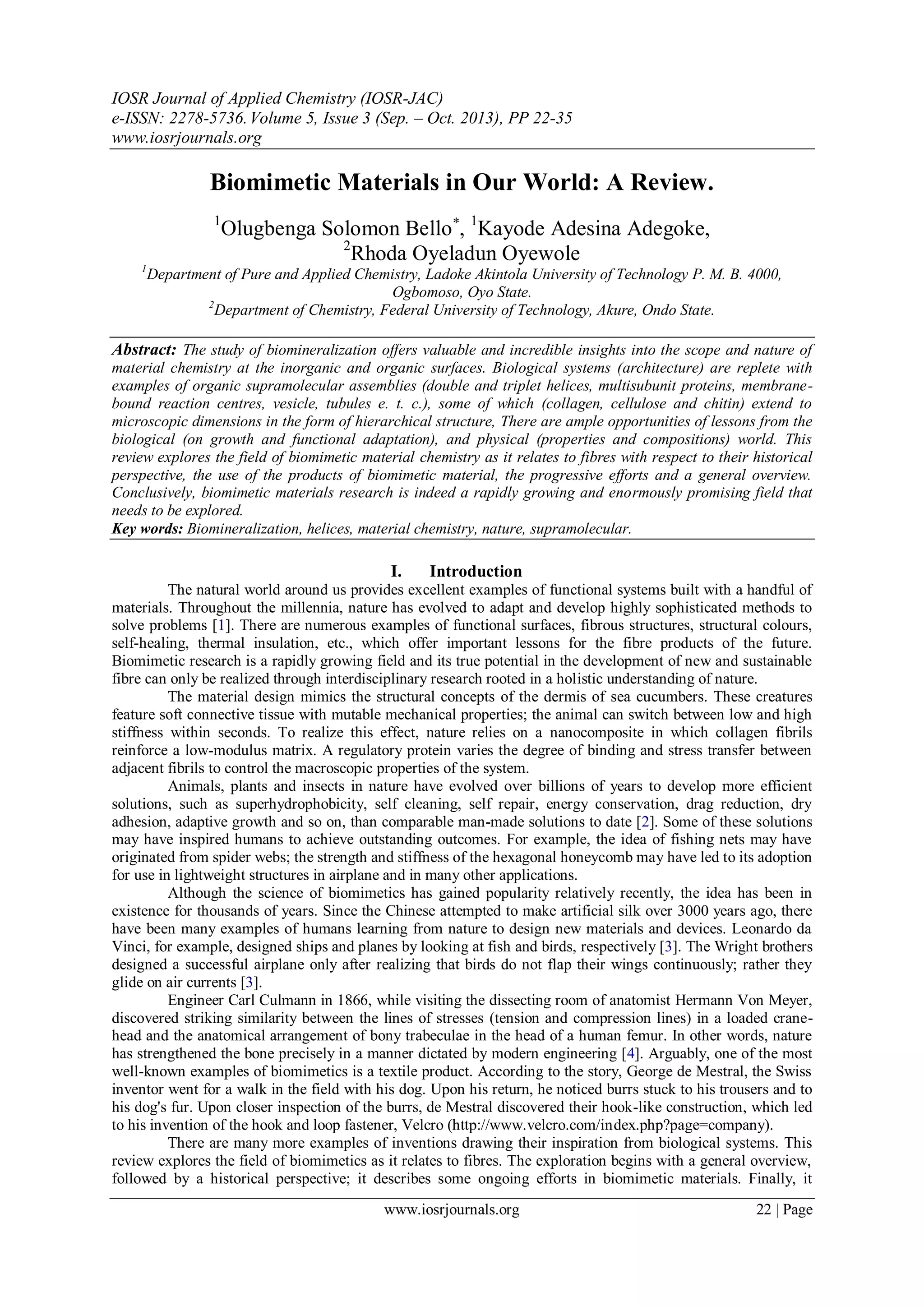 Biomimetic Materials in Our World: A Review. | PDF