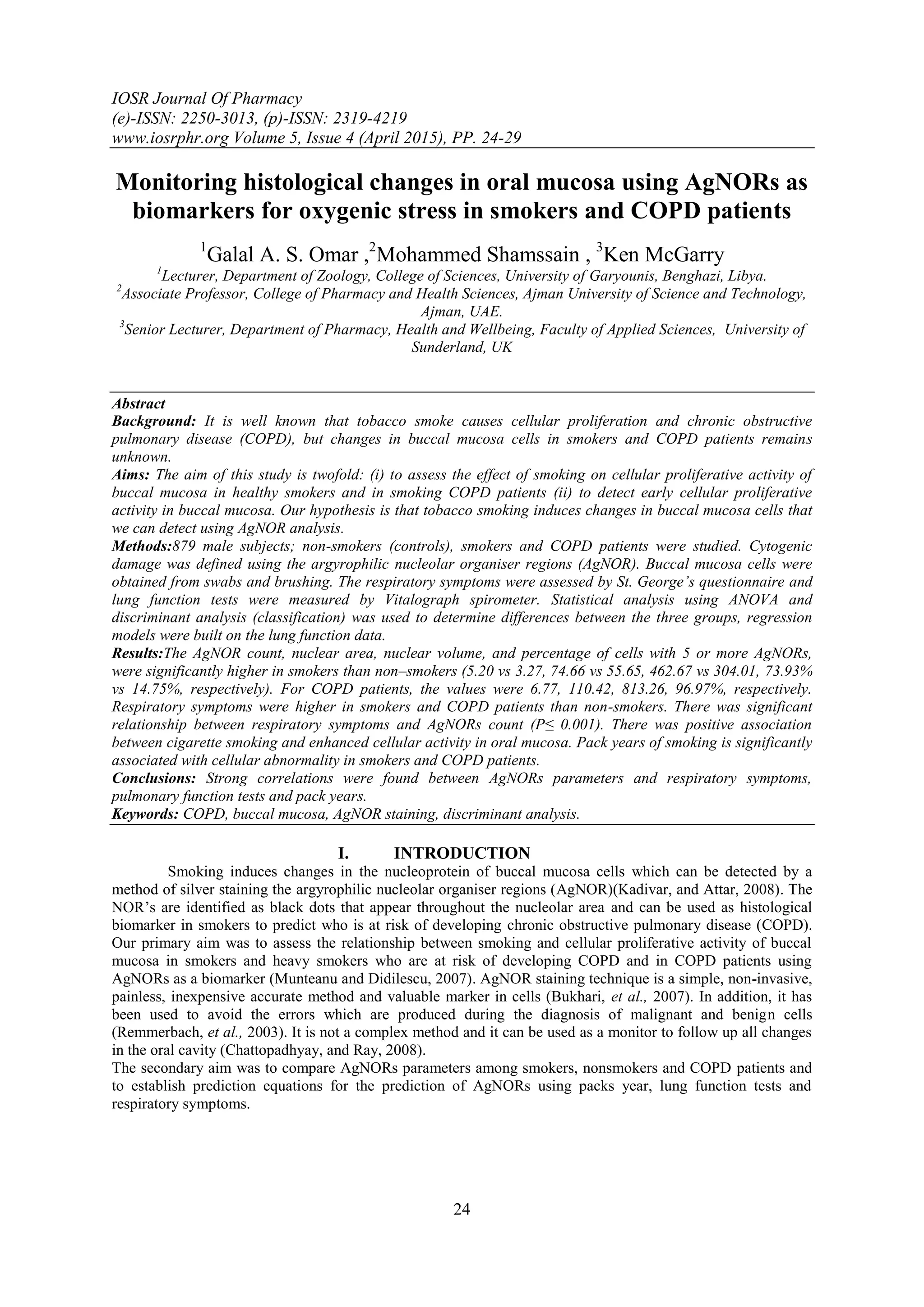 Monitoring histological changes in oral mucosa using AgNORs as ...