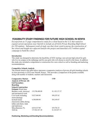 Sample school feasibility Study for U.S. based nonprofit with ...