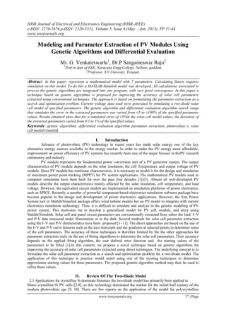 Modeling and Parameter Extraction of PV Modules Using Genetic Algorithms and Differential ...