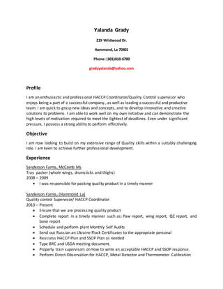 Yalanda Grady resume | DOCX