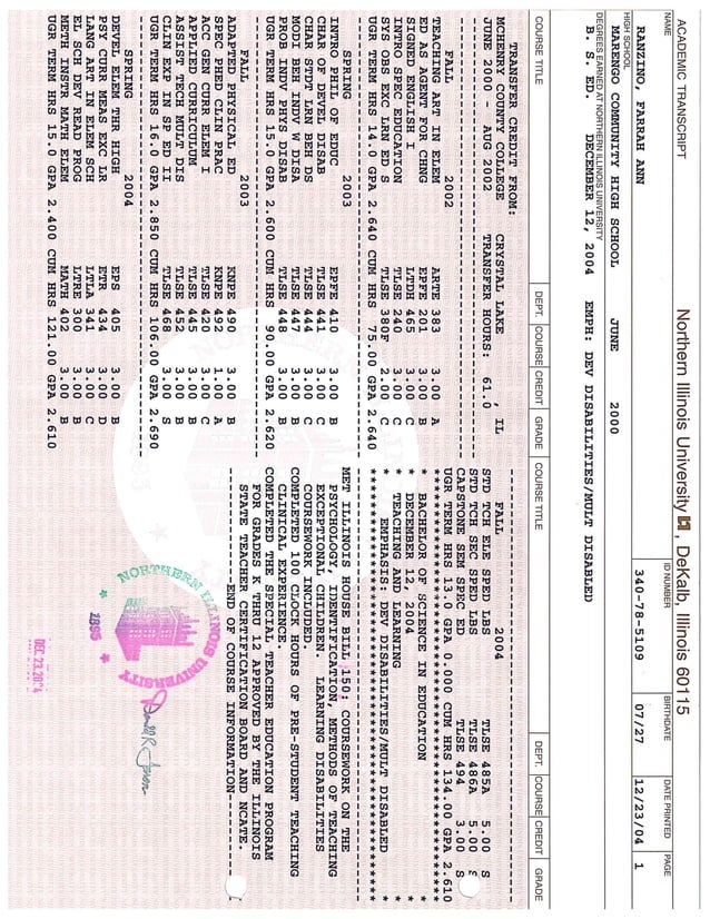 F Ranzino Transcripts | PDF
