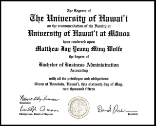 Matthew Wolfe UH Manoa Diploma | PPT