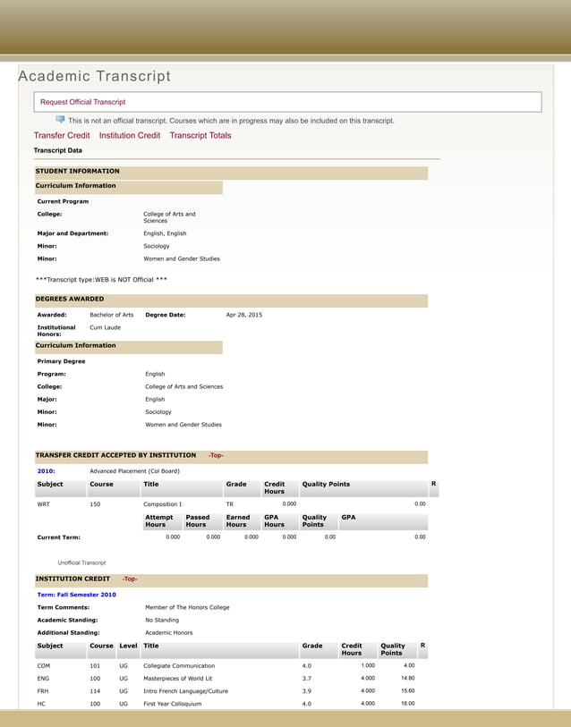 Academic Transcript | PDF