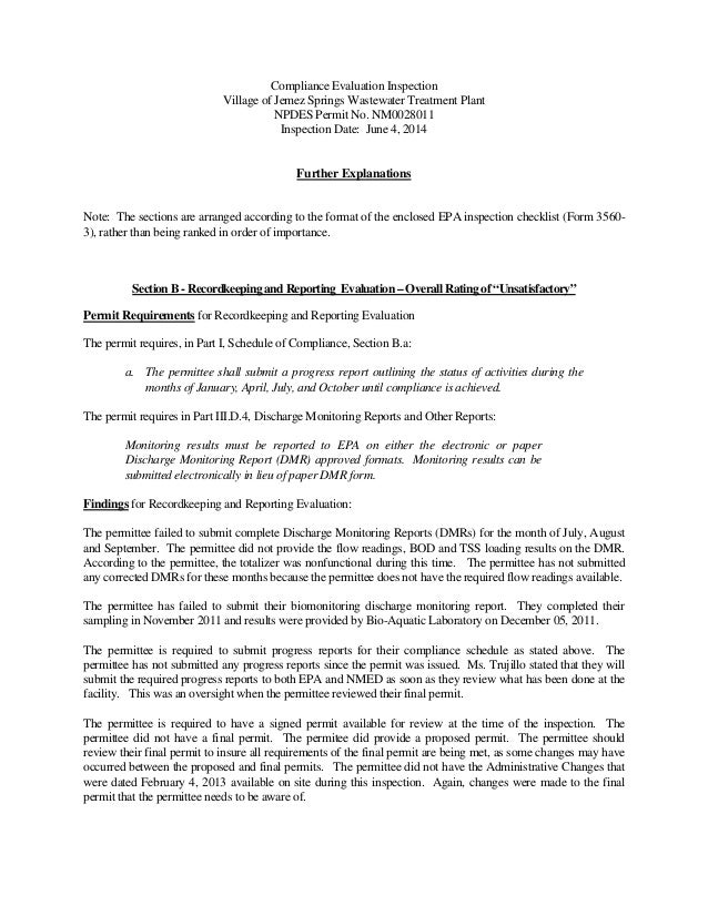 Village of Jemez Springs Wastewater Treatment Plant Inspection