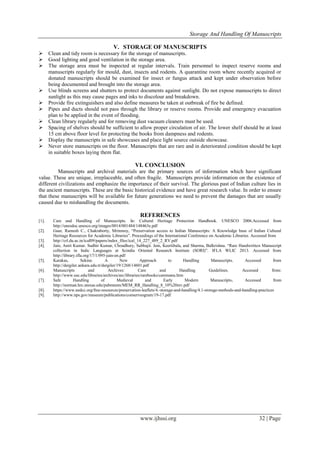 Storage and Handling of Manuscripts | PDF
