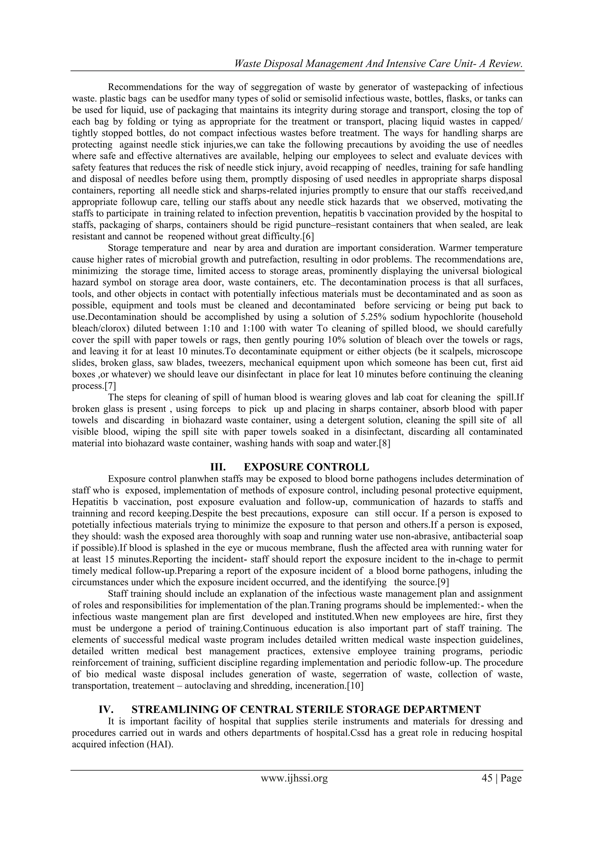 Waste Disposal Management and Intensive Care Unit- A Review. | PDF