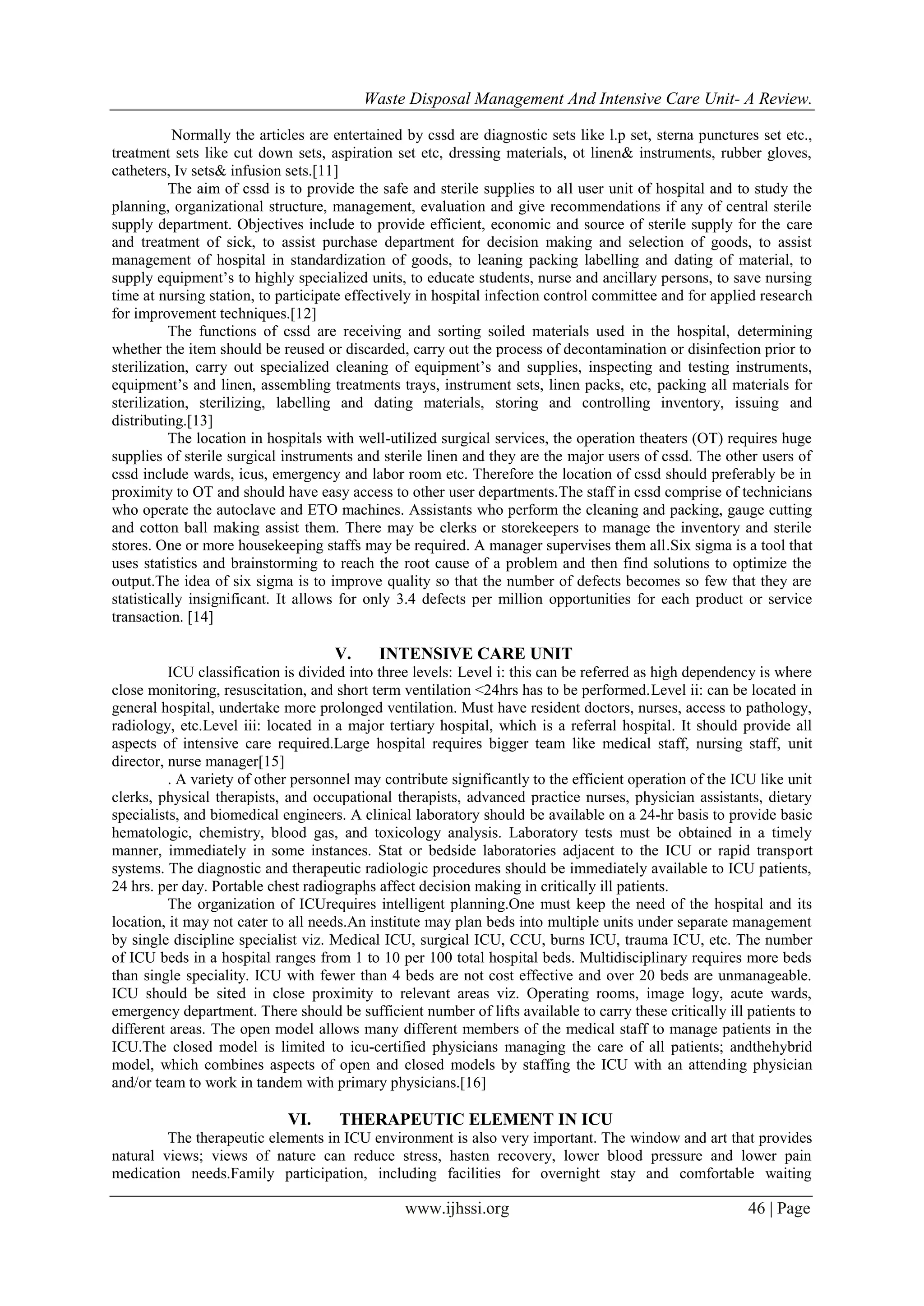 Waste Disposal Management and Intensive Care Unit- A Review. | PDF