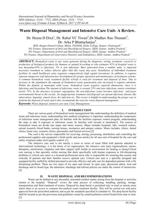 Waste Disposal Management and Intensive Care Unit- A Review. | PDF