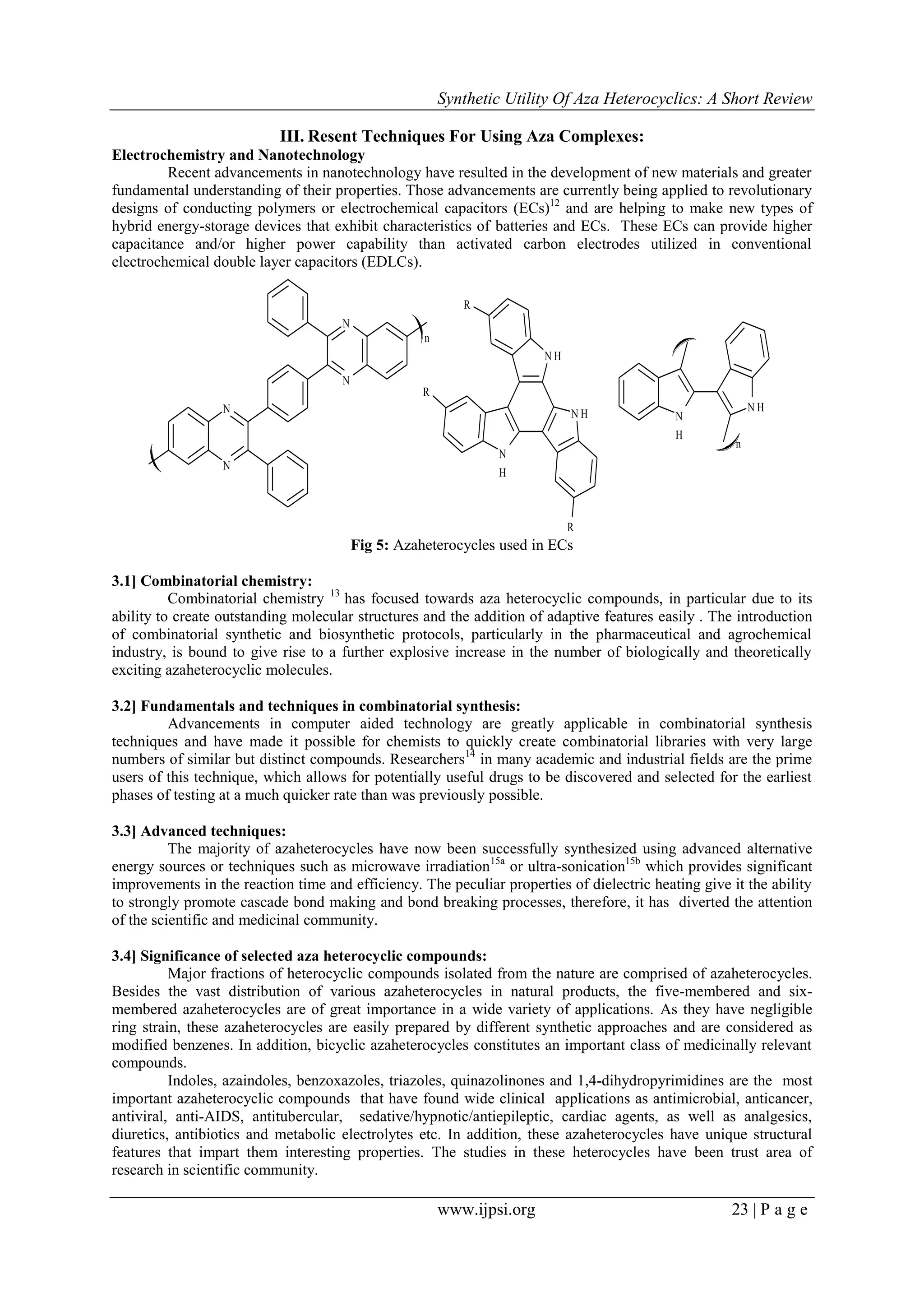Synthetic Utility of Aza Heterocyclics: A Short Review | PDF