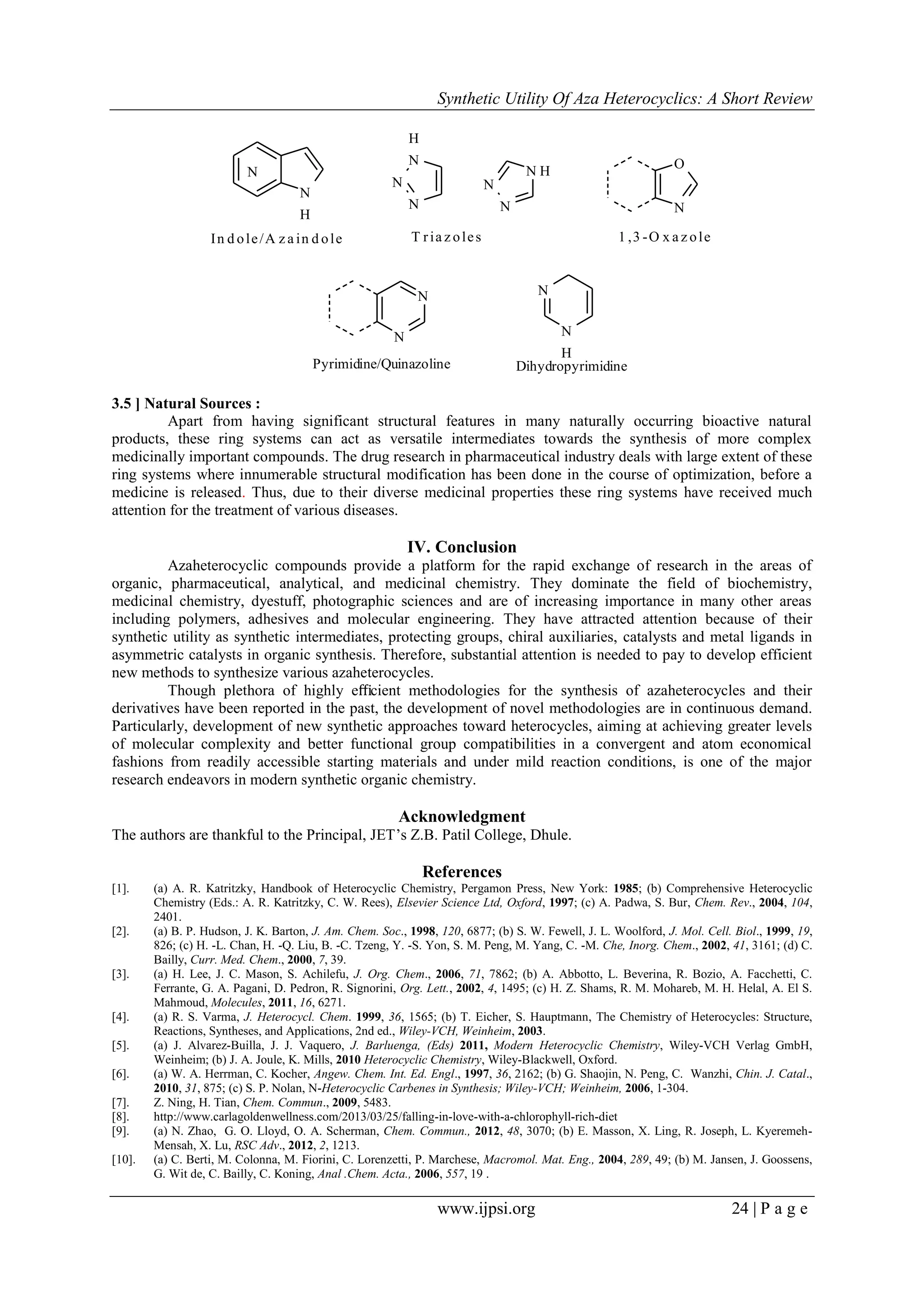 Synthetic Utility of Aza Heterocyclics: A Short Review | PDF