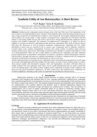 Synthetic Utility of Aza Heterocyclics: A Short Review | PDF