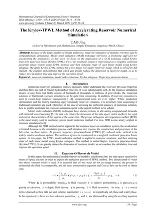 The Krylov-TPWL Method of Accelerating Reservoir Numerical Simulation | PDF