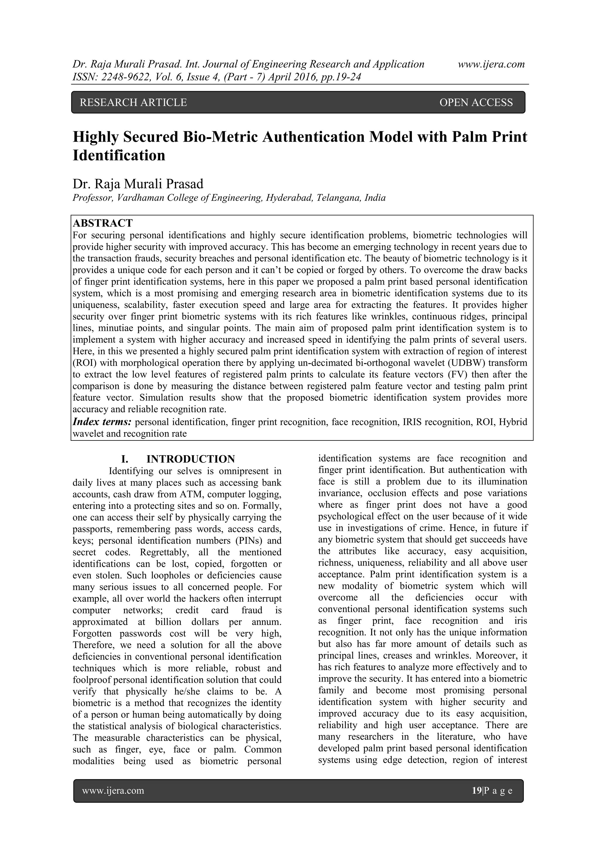 Highly Secured Bio-Metric Authentication Model with Palm Print ...