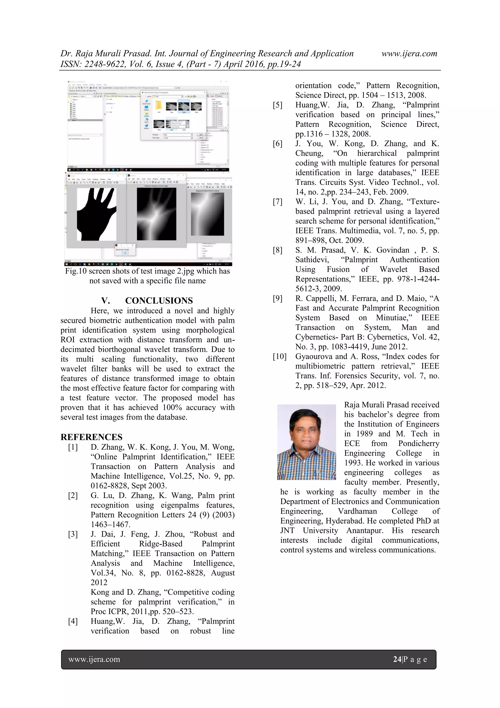 Highly Secured Bio-Metric Authentication Model with Palm Print Identification | PDF