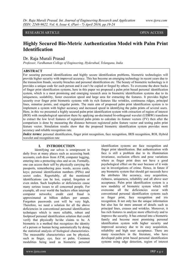 Highly Secured Bio-Metric Authentication Model with Palm Print ...
